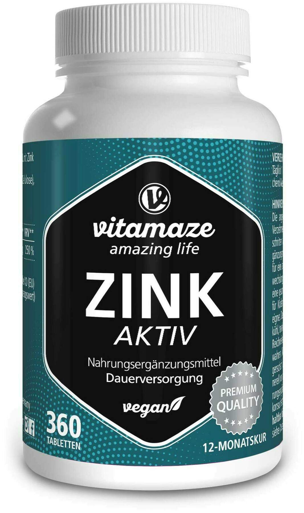 Zink Aktiv 25 mg Hochdosiert Vegan 360 Tabletten kaufen | Volksversand ...