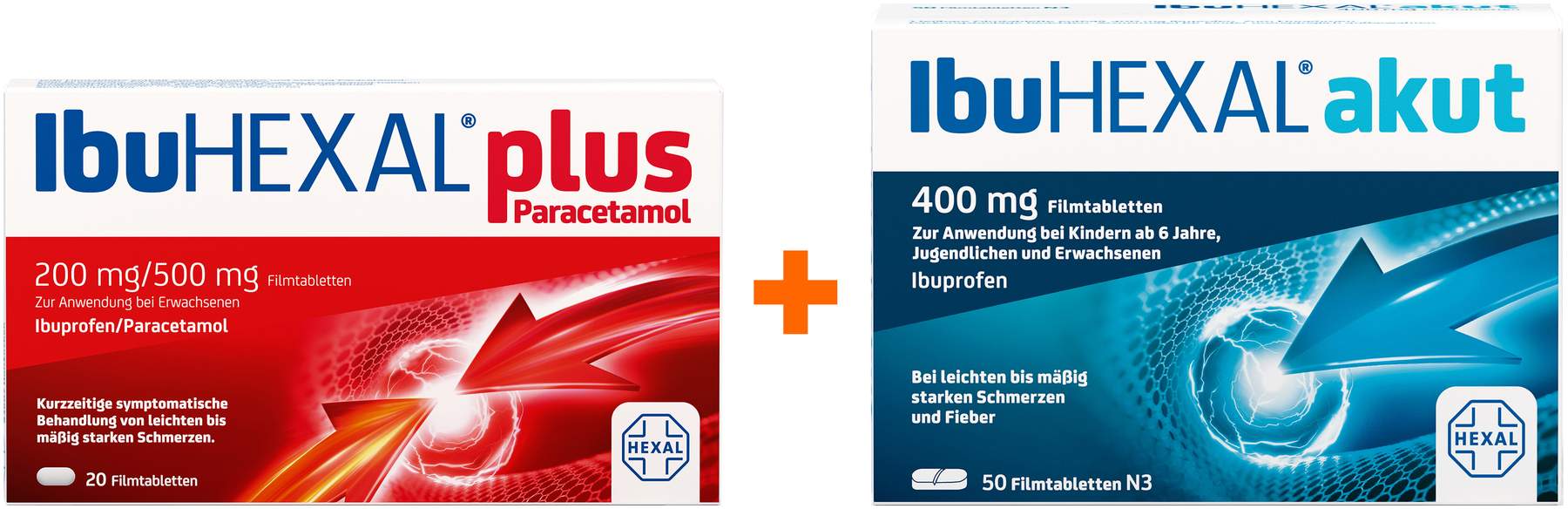 Ibu Hexal akut 400 mg 50 Filmtabletten + Ibu Hexal plus Paracetamol 20 ...