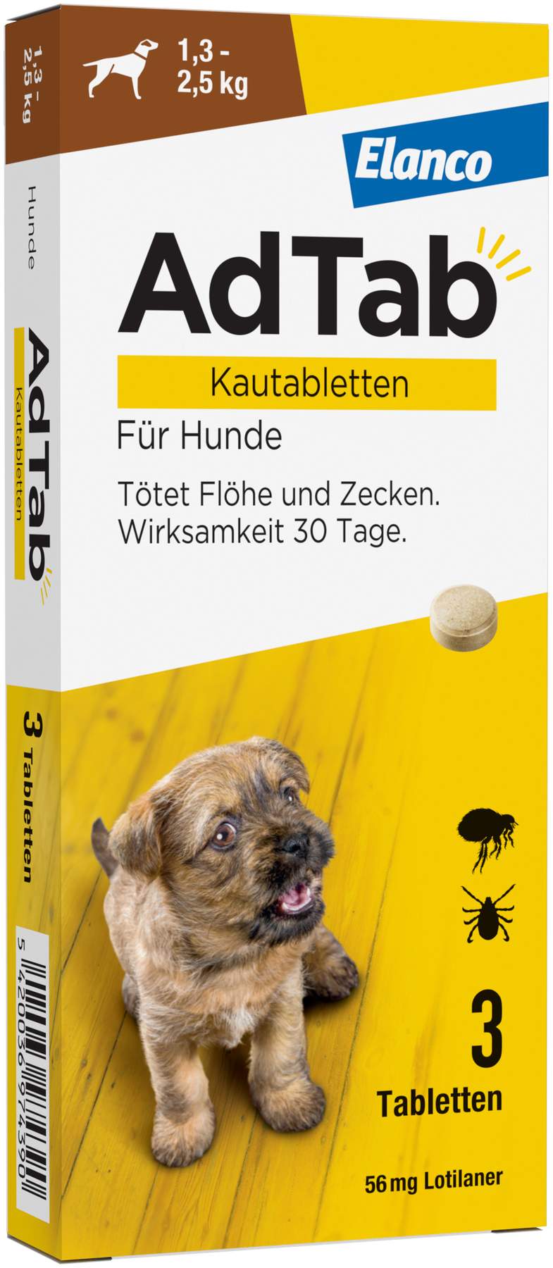 AdTab 56 mg für sehr kleine Hunde (1,3-2,5 kg) 3 Kautabletten kaufen ...