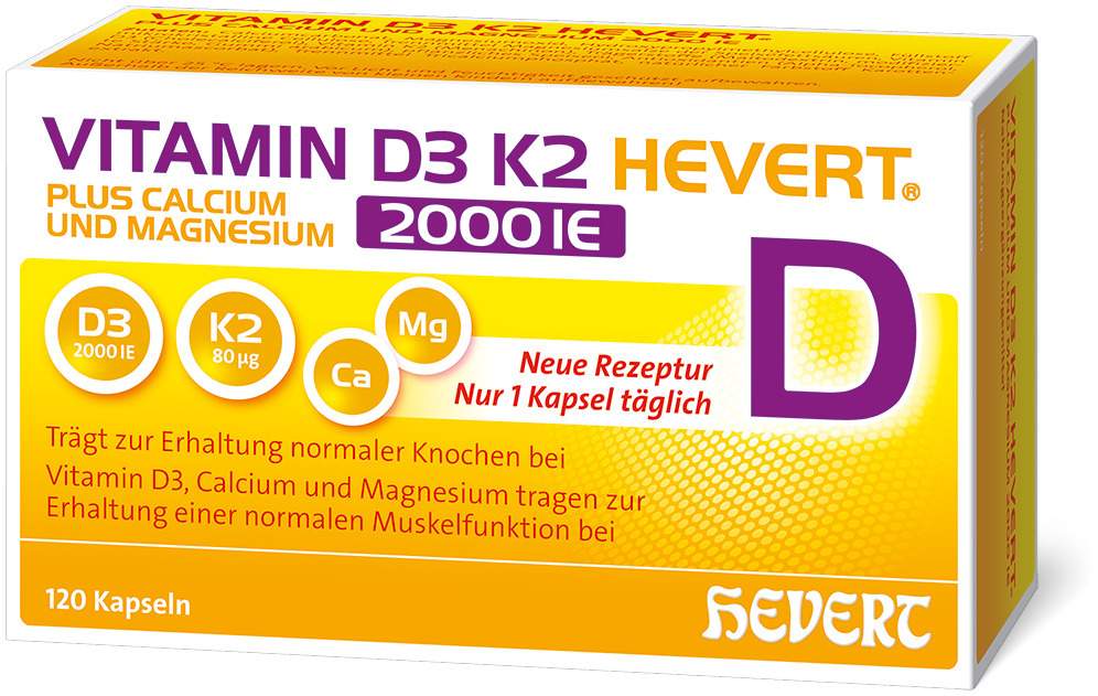 Vitamin D3 K2 Hevert + Calcium und Magnesium 2000IE 120 Kapseln kaufen | Volksversand ...