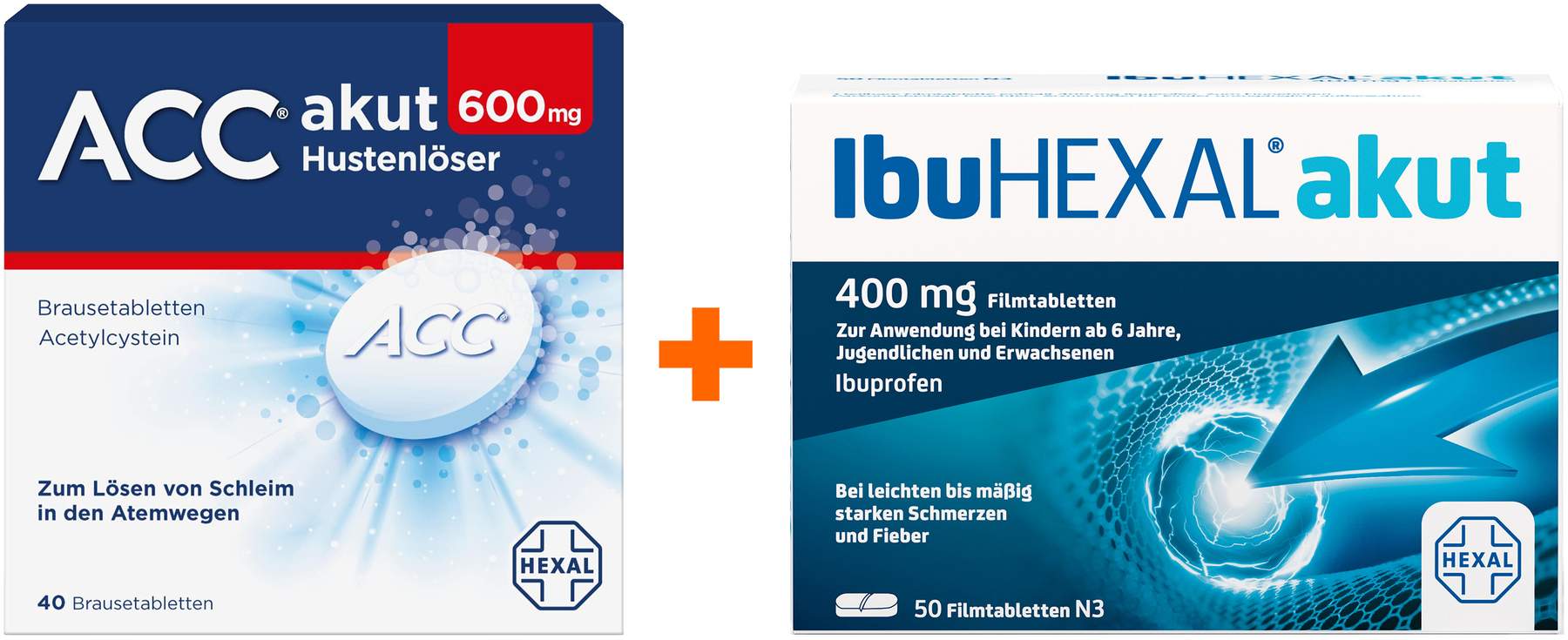 ACC akut 600 40 Brausetabletten + Ibu Hexal akut 400 mg 50 Filmtablett ...