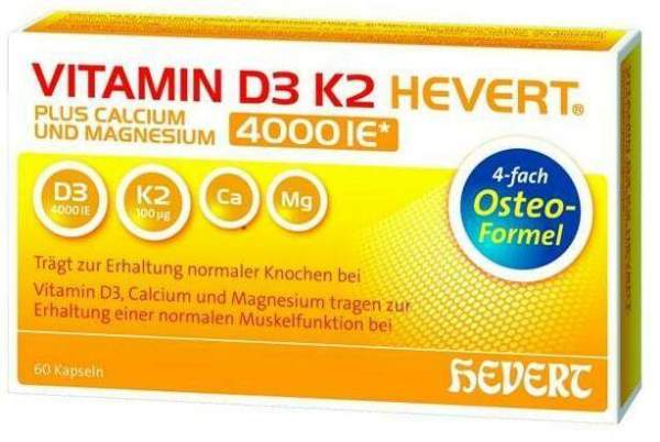 Vitamin D3 K2 Hevert plus Calcium und Magnesium 4000 IE 60 Kapseln kau ...