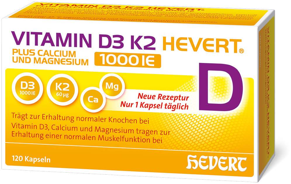 Vitamin D3 K2 Hevert + Calcium und Magnesium 1000IE 120 Kapseln kaufen ...