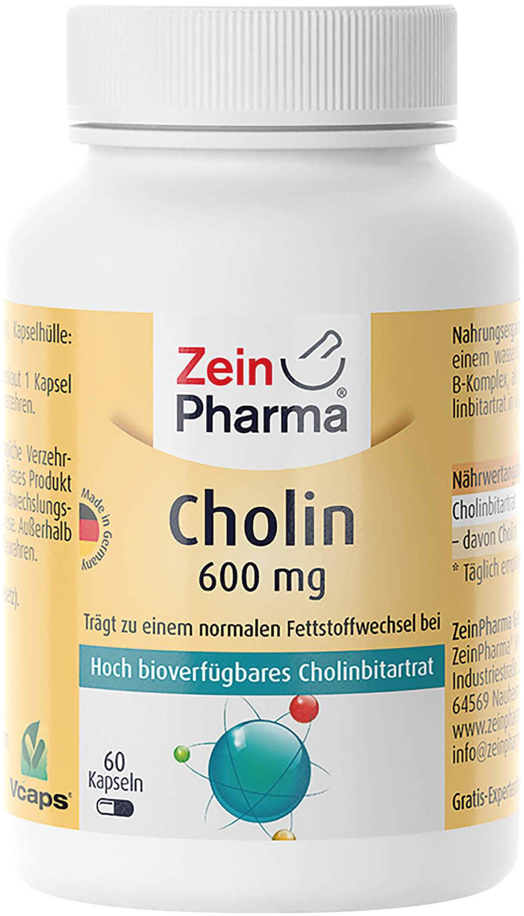 Cholin 600 mg Rein Aus Bitartrat Veg. 60 Kapseln kaufen | Volksversand ...